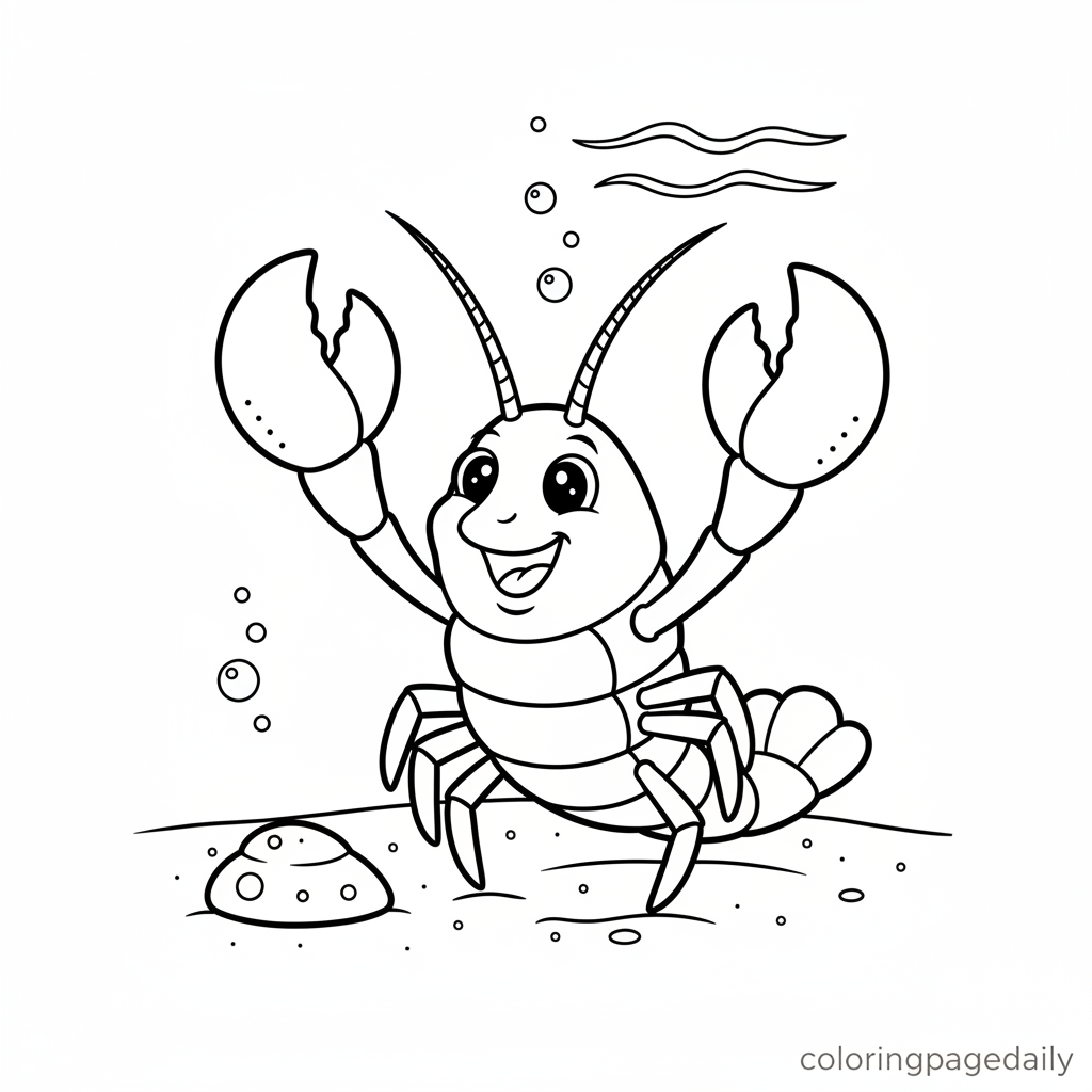 Lobster on Ocean Floor - Printable Coloring Page