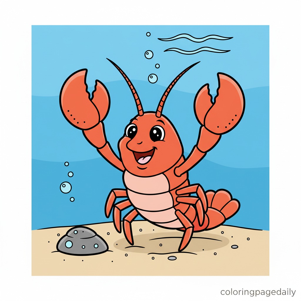 Lobster on Ocean Floor - Printable Coloring Page
