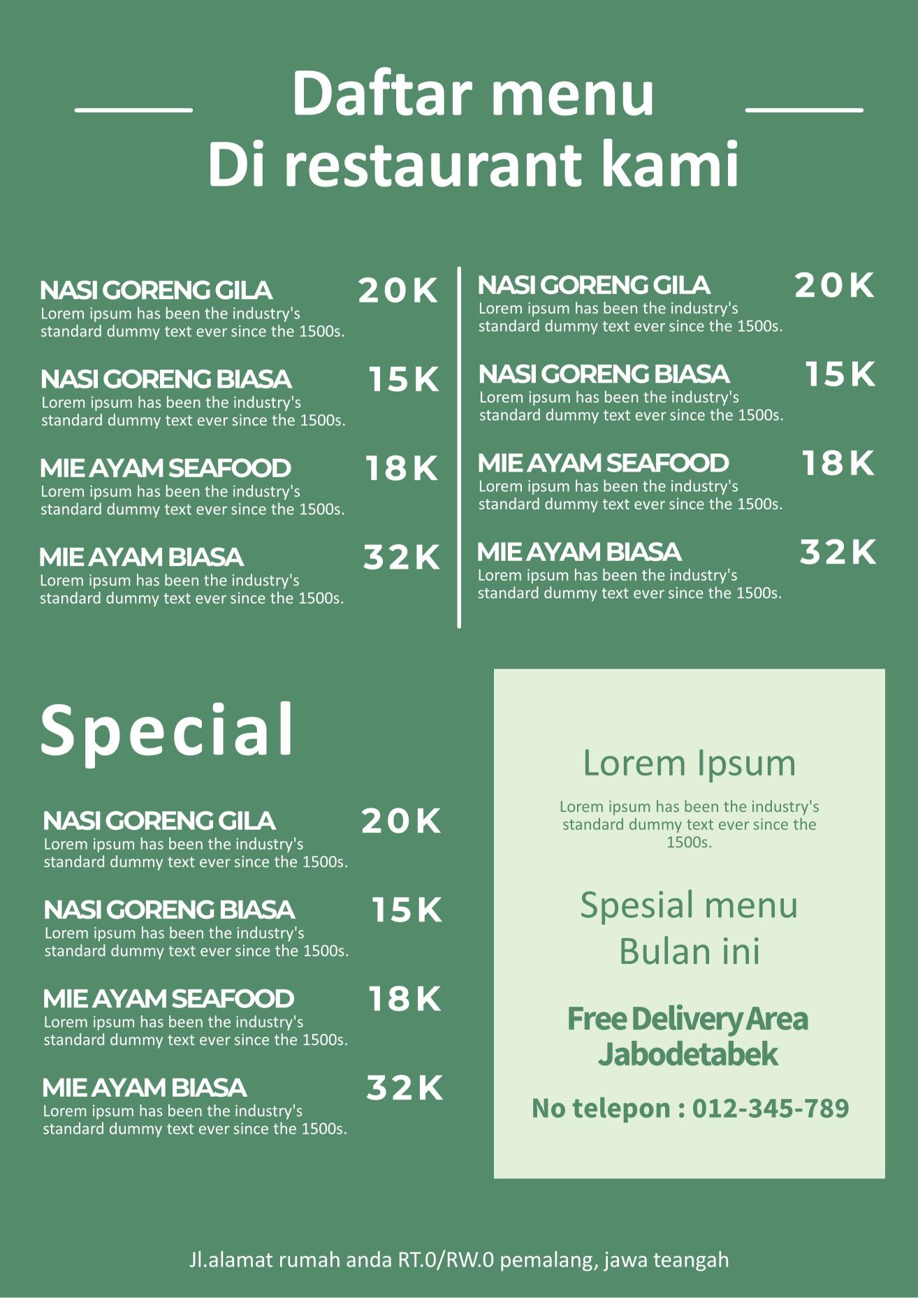 daftar menu makanan | Tristan Smart