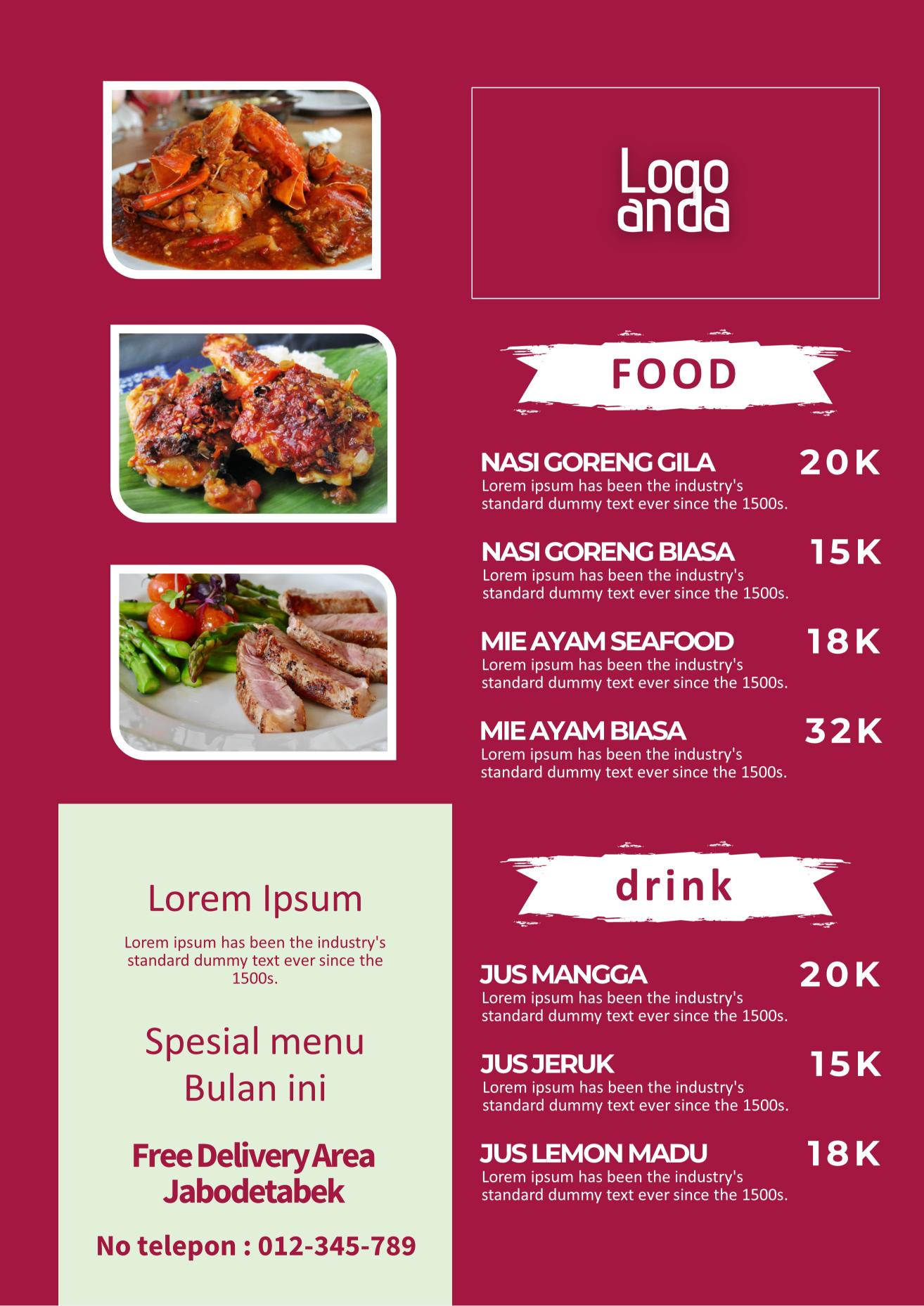 daftar menu makanan | Tristan Smart