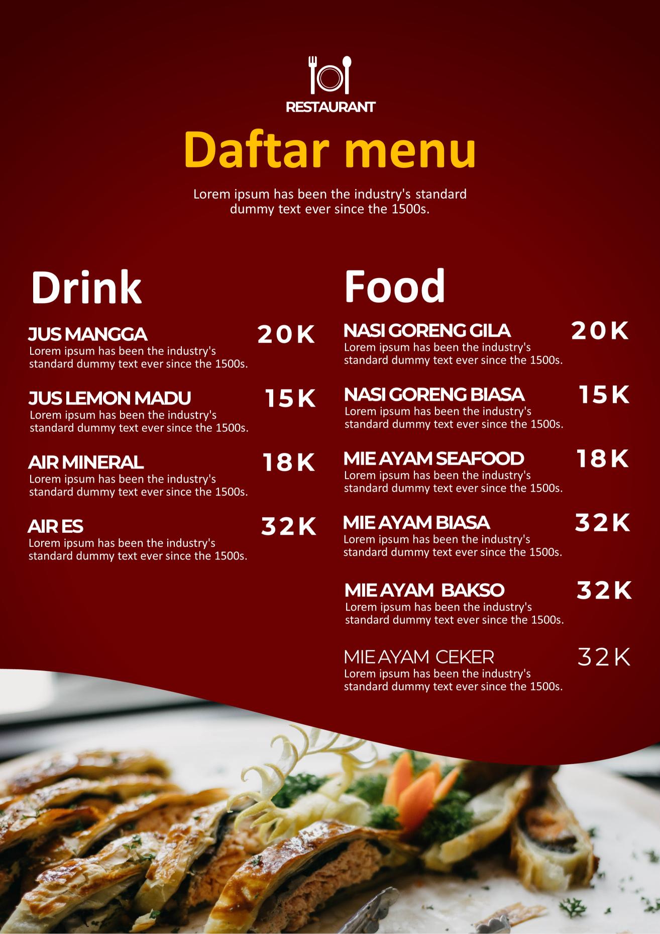 daftar menu makanan | Tristan Smart