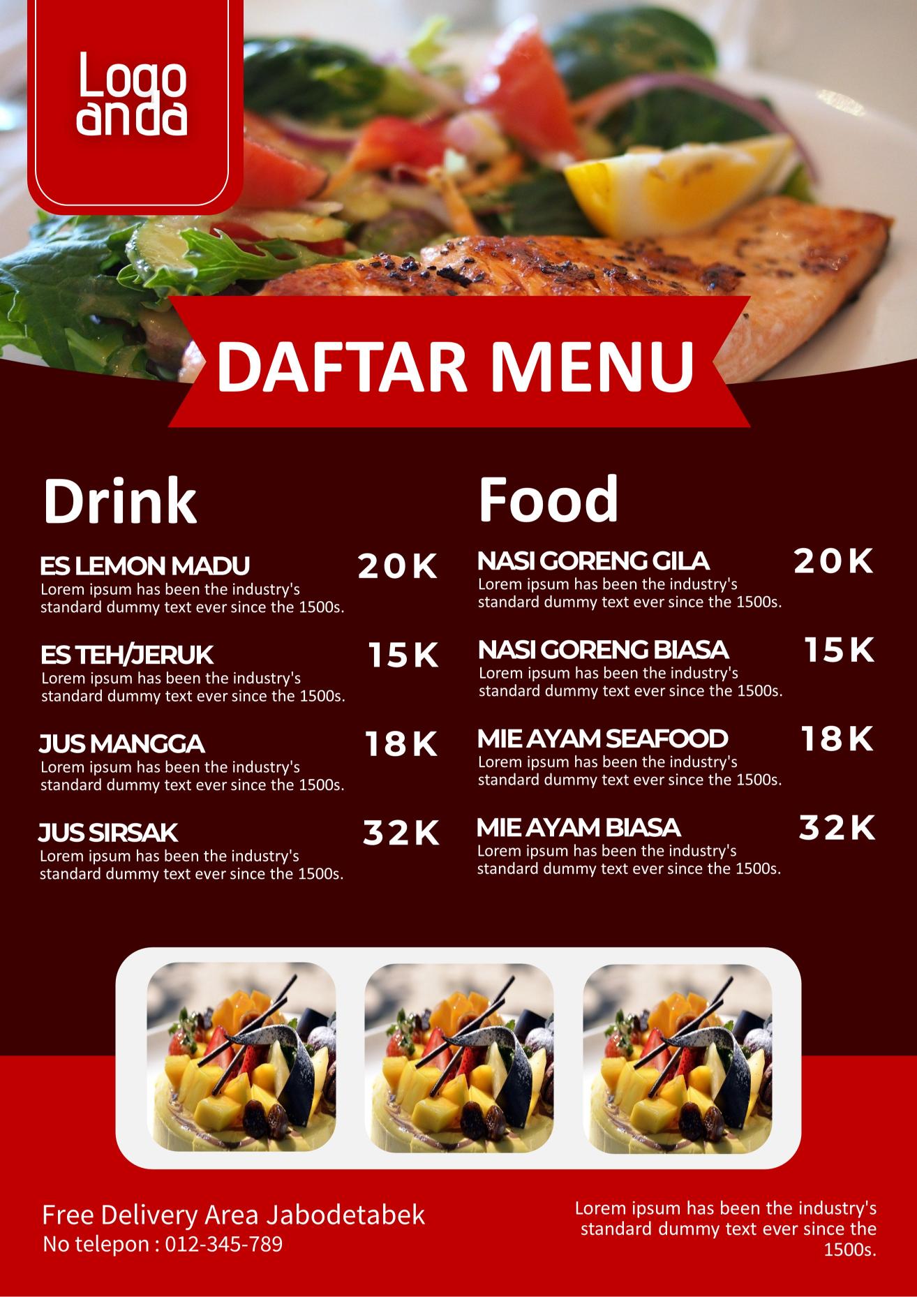 daftar menu makanan | Tristan Smart