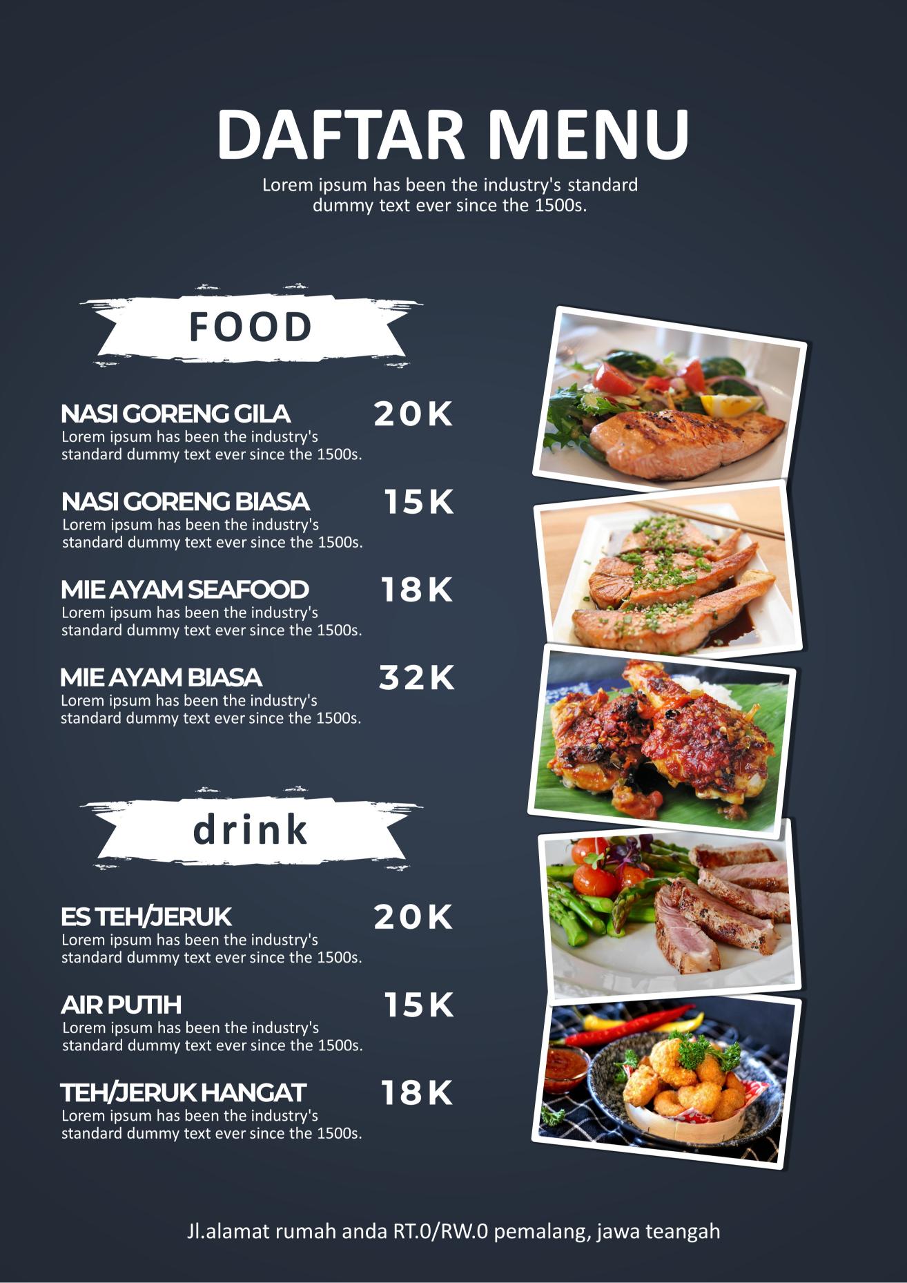 daftar menu makanan | Tristan Smart