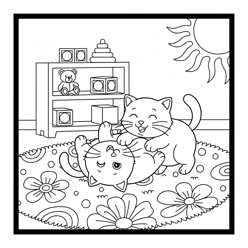 Easy Two Kittens Playing Coloring Page | ZenColoringNook