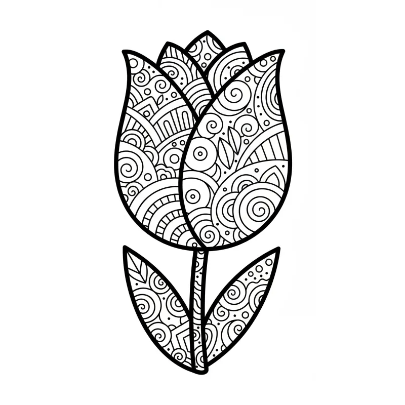 Hard Zentangle Tulip Abstract Flower Coloring Page | ZenColoringNook