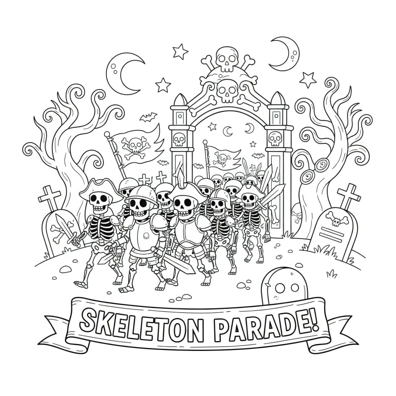 Army of Skeletons Hard Halloween Coloring Page | ZenColoringNook