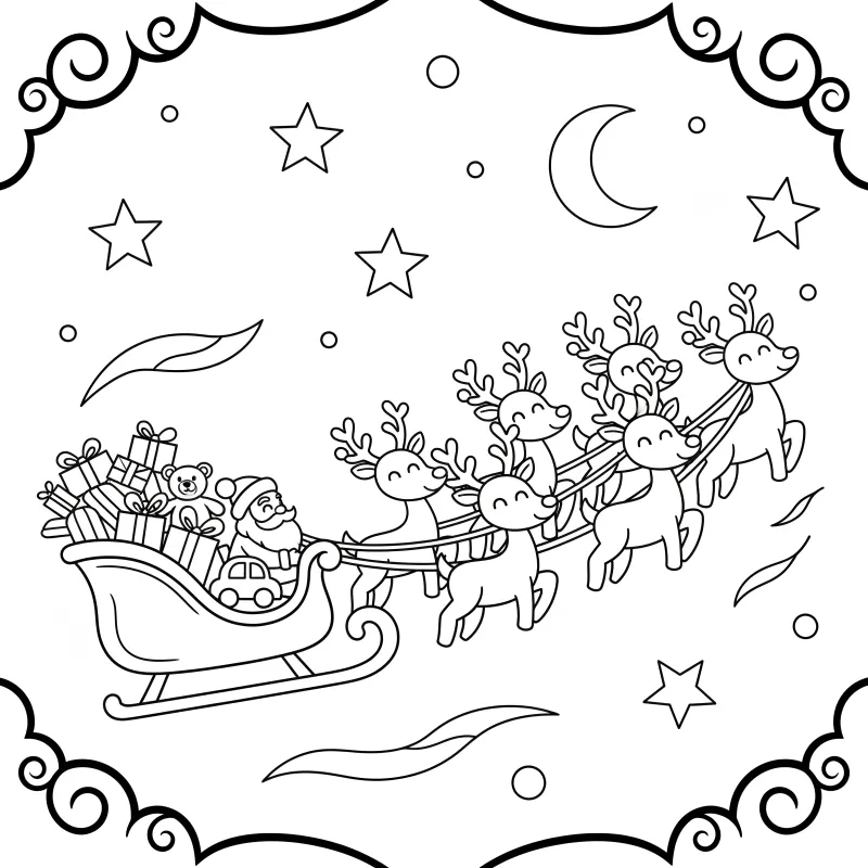 santa and reindeer coloring pages printable
