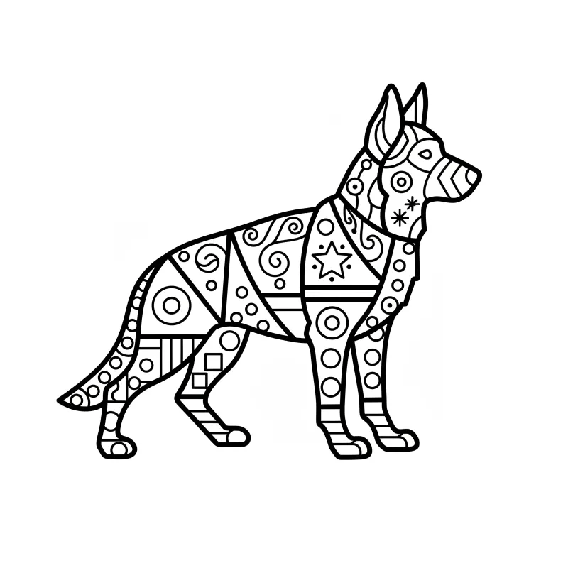 Hard Stained Glass German Shepherd Geometric Coloring Page | Free Download