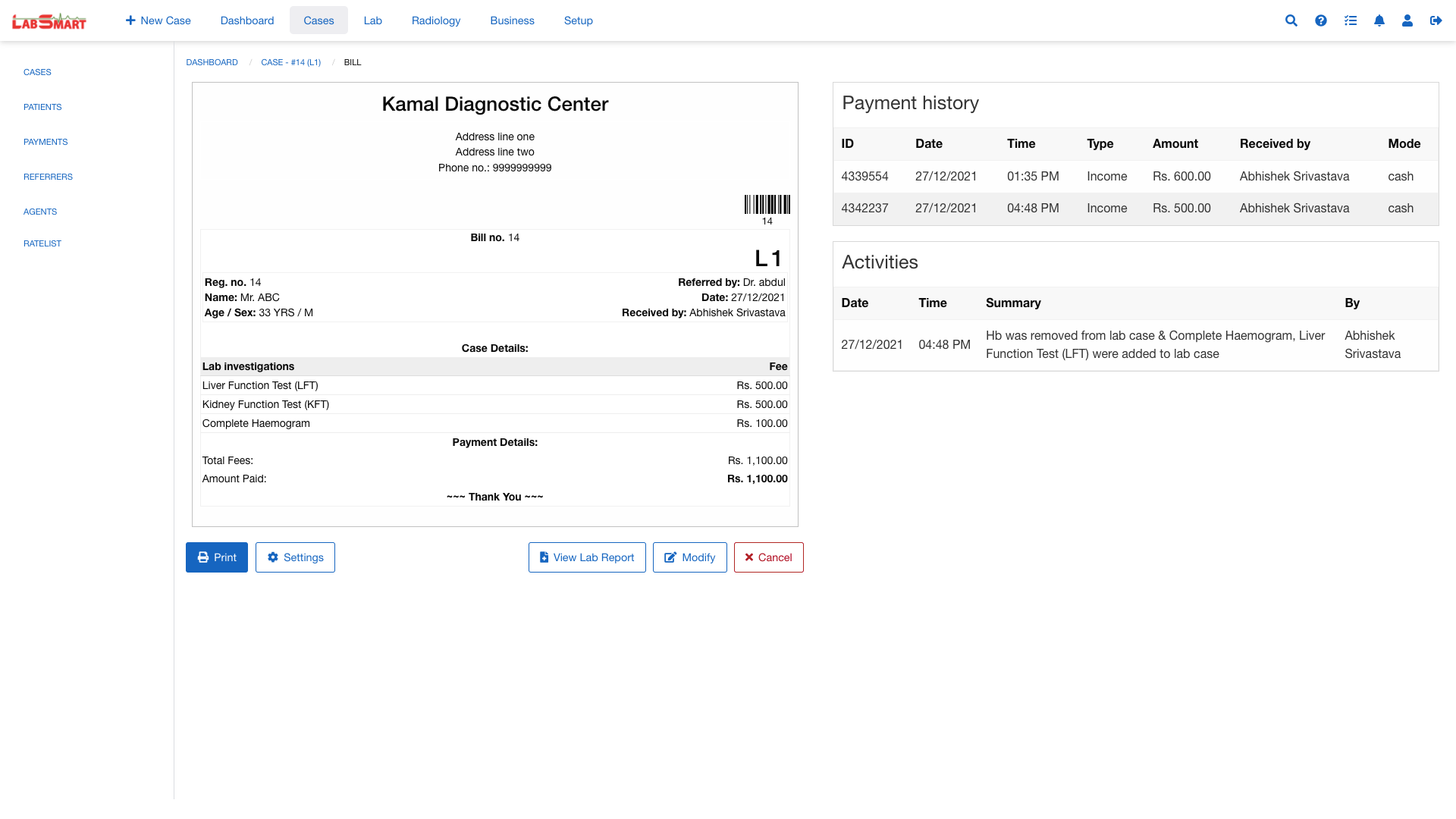 Patient registration and billing | Diagnostic centre management system