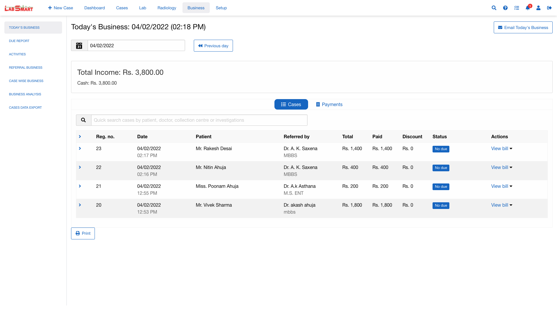 Patient registration and billing | Diagnostic centre management system