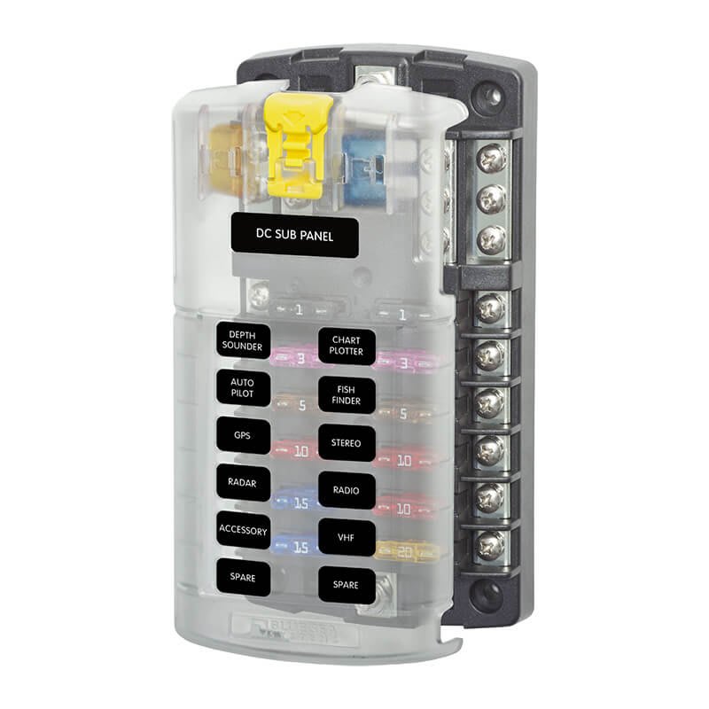 12V Fuse Box - Blue Sea - 12 Circuits with Negative Bus and Cover ⚡