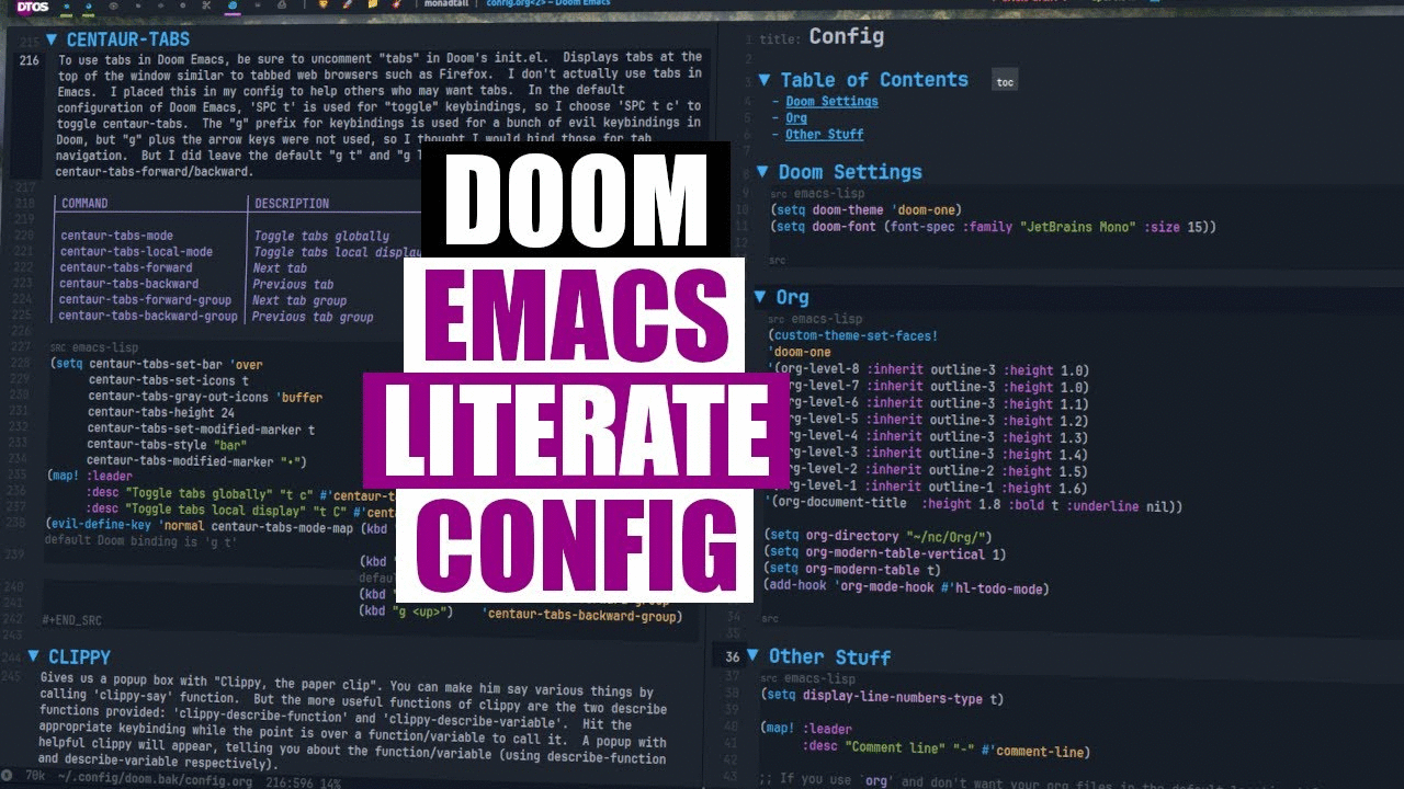 Doom Emacs And Creating A Literate Config - DistroTube - LBRY | LyraWave