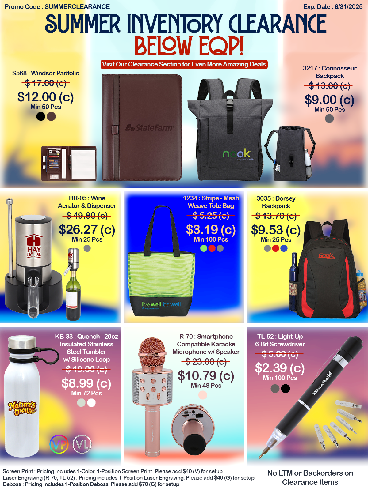 Summer Inventory Clearance - BELOW EQP!