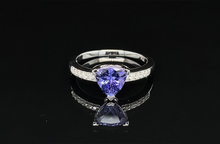 Triangular Tanzanite & Diamonds White Gold Ring | Bobbili Gems