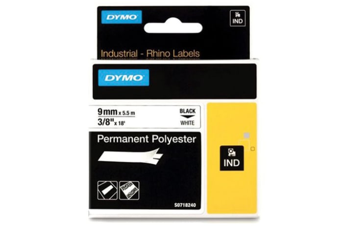 Industrial Rhino Labels Permanent Polyester 9mm X 5.5metres Black/White | Green Energy Distributors