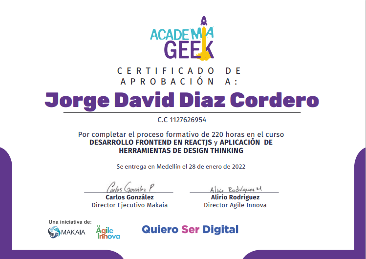 Jorge David Diaz Cordero - Fullstack Developer en IXComercio (Intcomex) | React | JavaScript ...