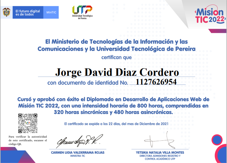 Jorge David Diaz Cordero - Fullstack Developer en IXComercio (Intcomex) | React | JavaScript ...