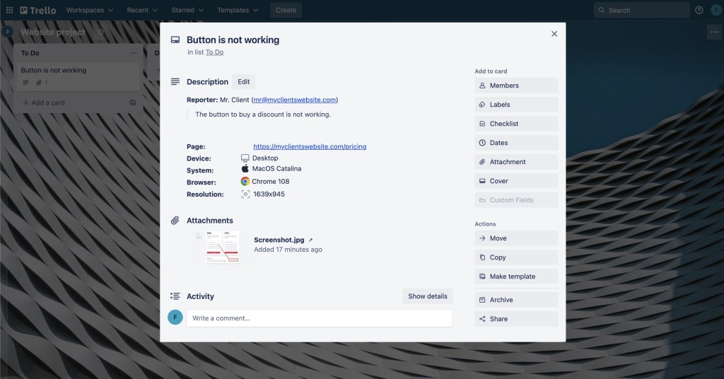 Trello Integration for Visual Website Feedback and Bug Reports | Feedbucket
