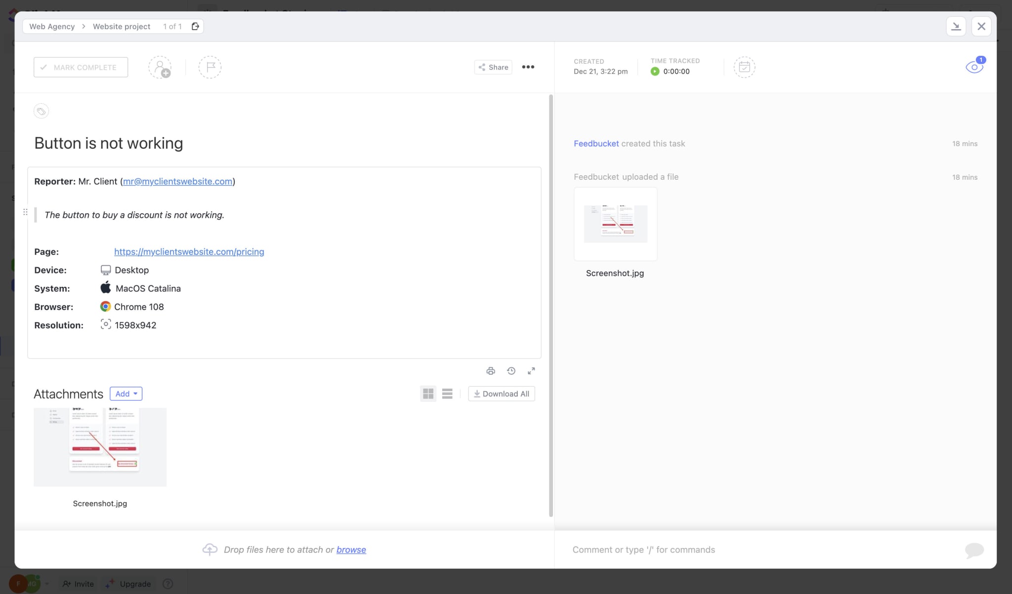 ClickUp Integration for Visual Website Feedback and Bug Reports | Feedbucket