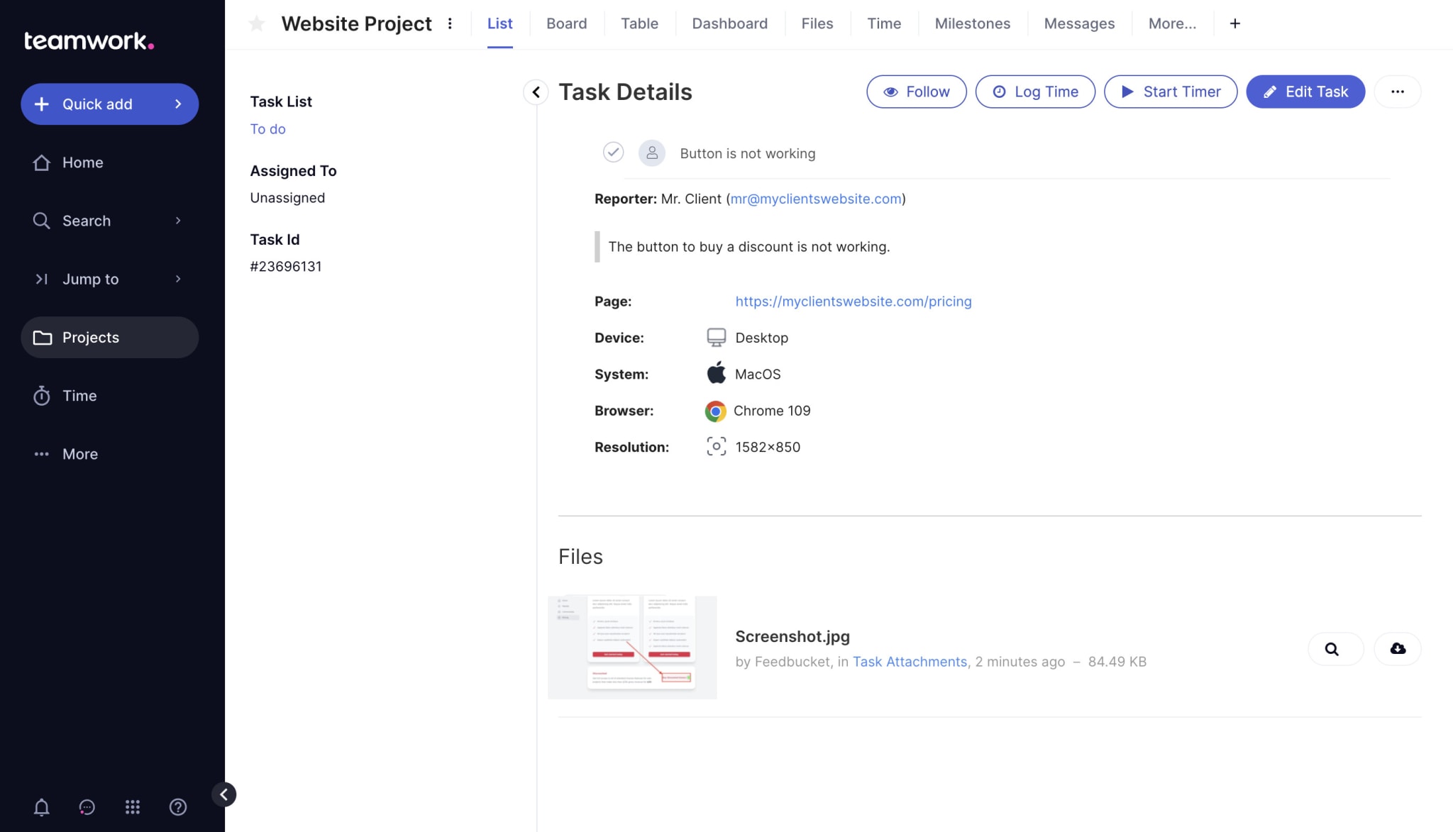 Teamwork Integration for Visual Website Feedback and Bug Reports | Feedbucket