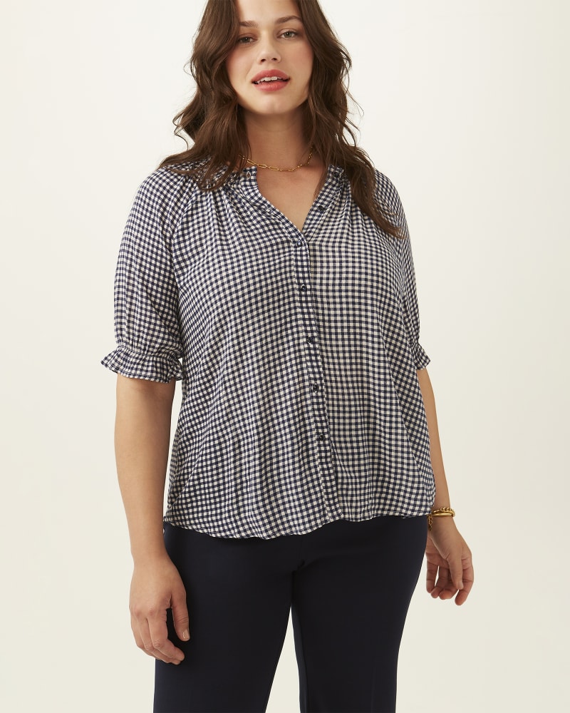 Plus Size Brittany Button Down Blouse | Navy / White