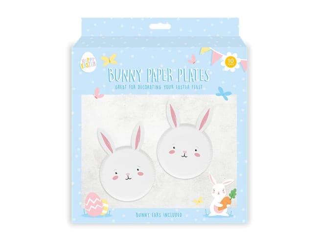 Easter Bunny Paper Plates w/Attachable Ears 10pk Stort utvalg & lave priser