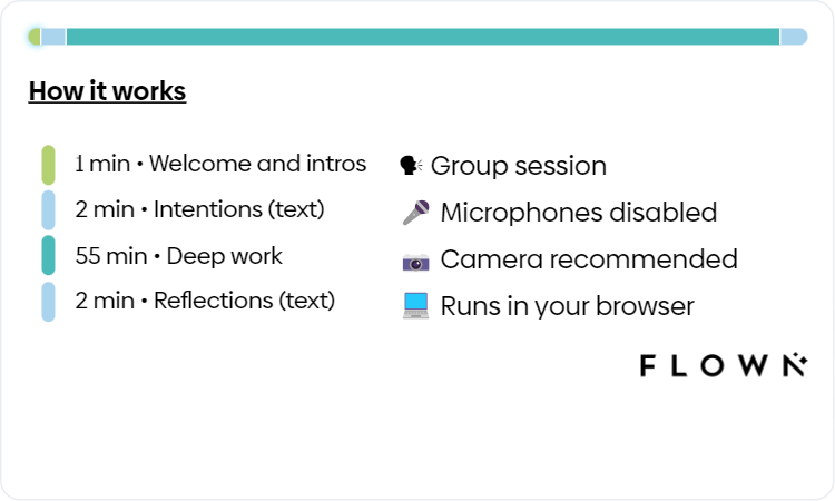 1 hour focus session - Unhosted session - Friday 17 May 2024