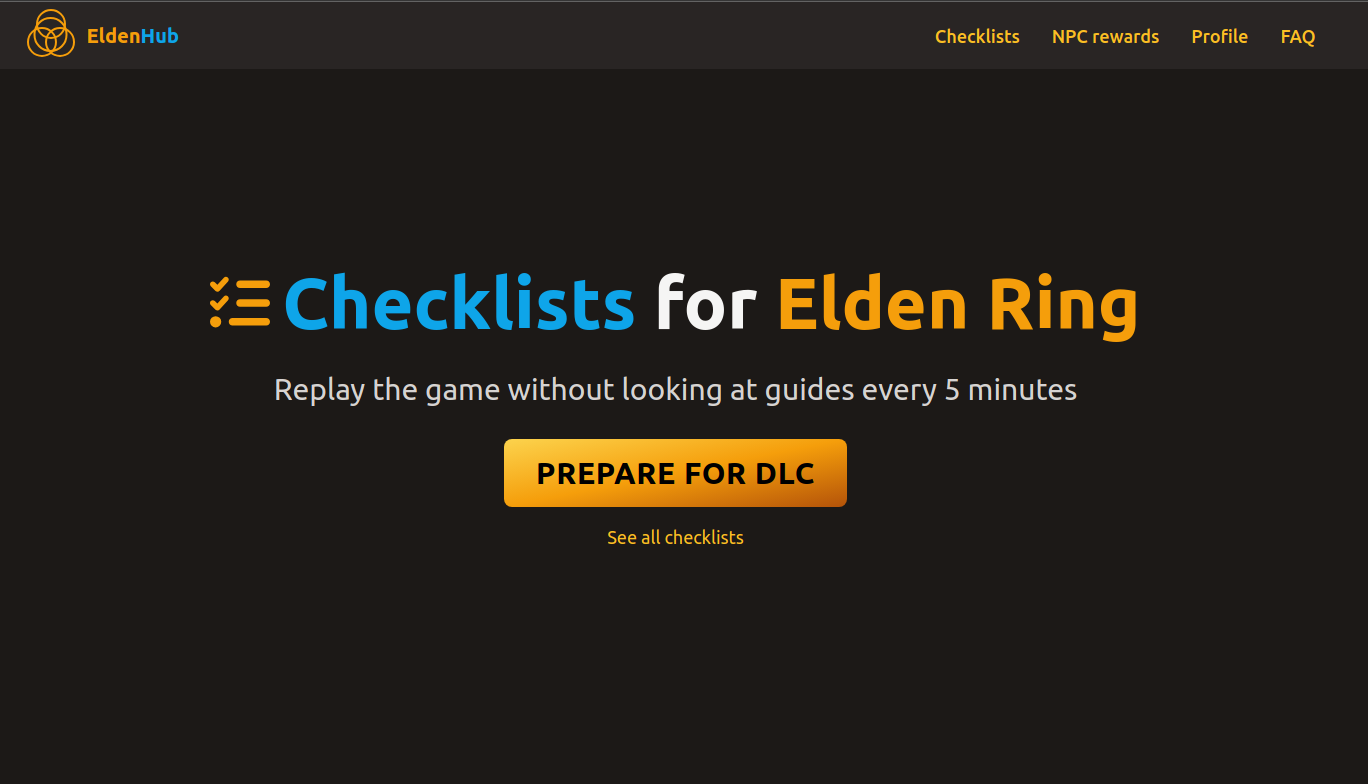 New Game Progress | Elden Ring Checklists - Elden Hub