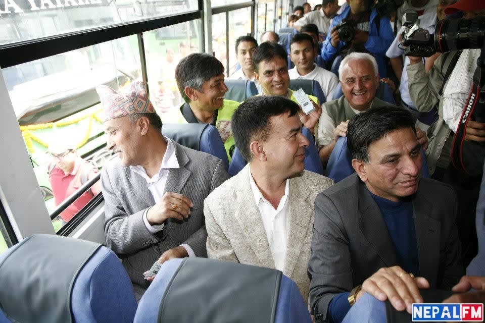 Hari Bansha Acharya, Madan Krishna inaugurate Sajha Bus in Kathmandu ...