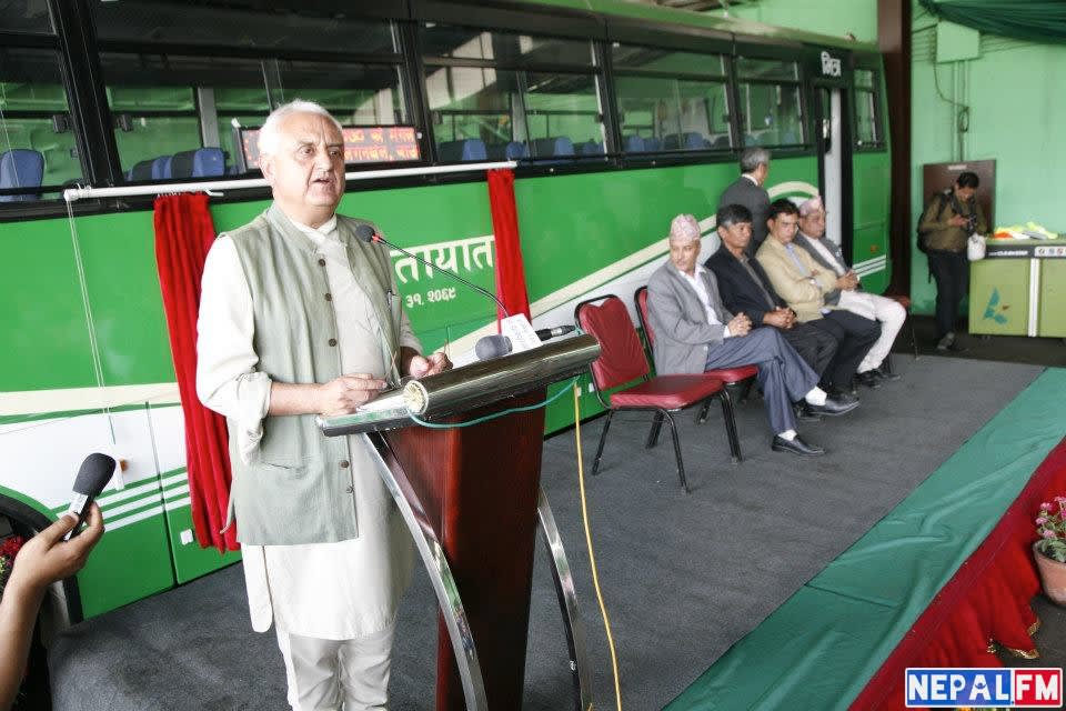 Hari Bansha Acharya, Madan Krishna inaugurate Sajha Bus in Kathmandu ...