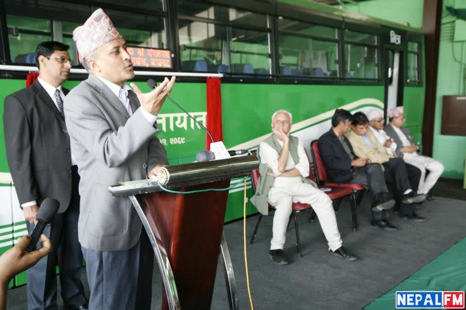 Hari Bansha Acharya, Madan Krishna inaugurate Sajha Bus in Kathmandu ...