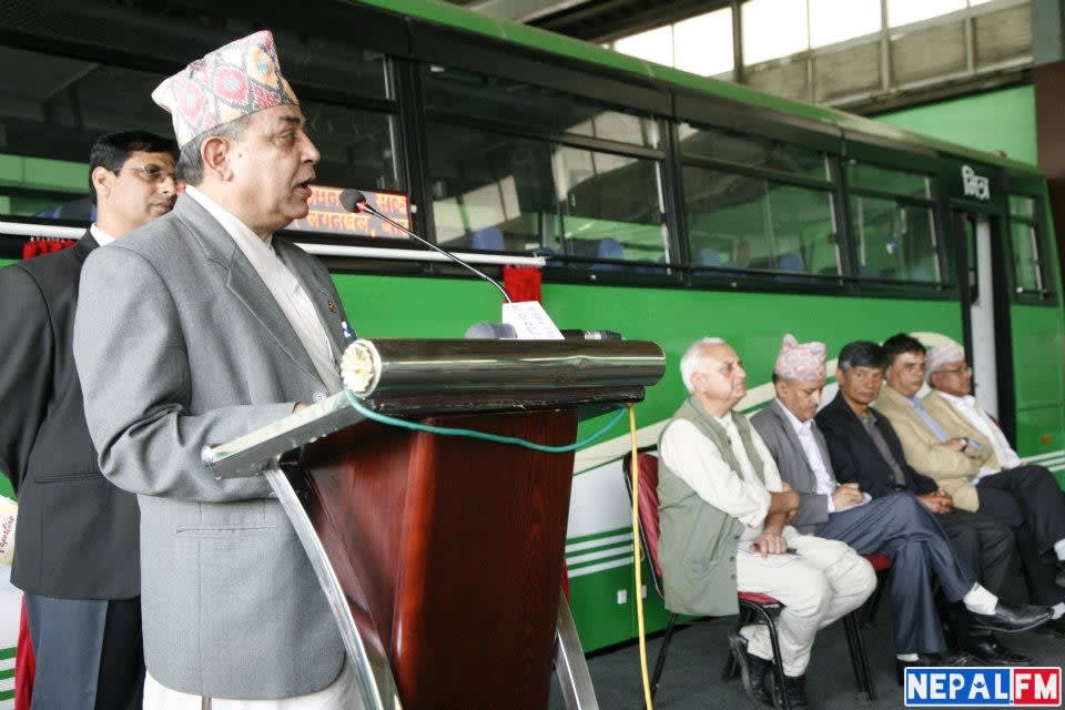 Hari Bansha Acharya, Madan Krishna inaugurate Sajha Bus in Kathmandu ...