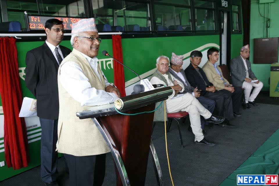 Hari Bansha Acharya, Madan Krishna inaugurate Sajha Bus in Kathmandu ...