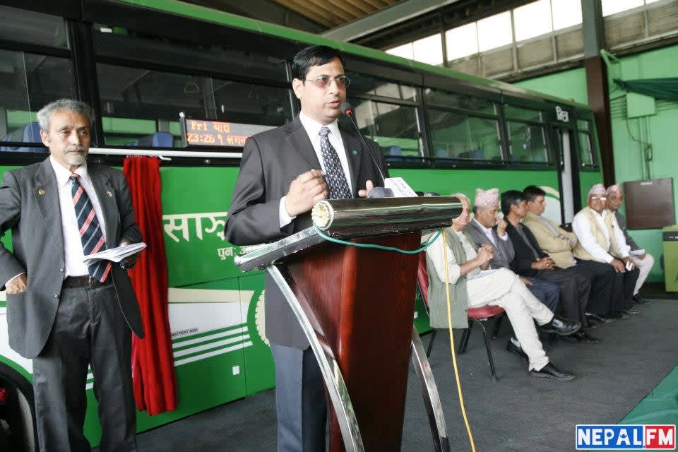 Hari Bansha Acharya, Madan Krishna inaugurate Sajha Bus in Kathmandu ...