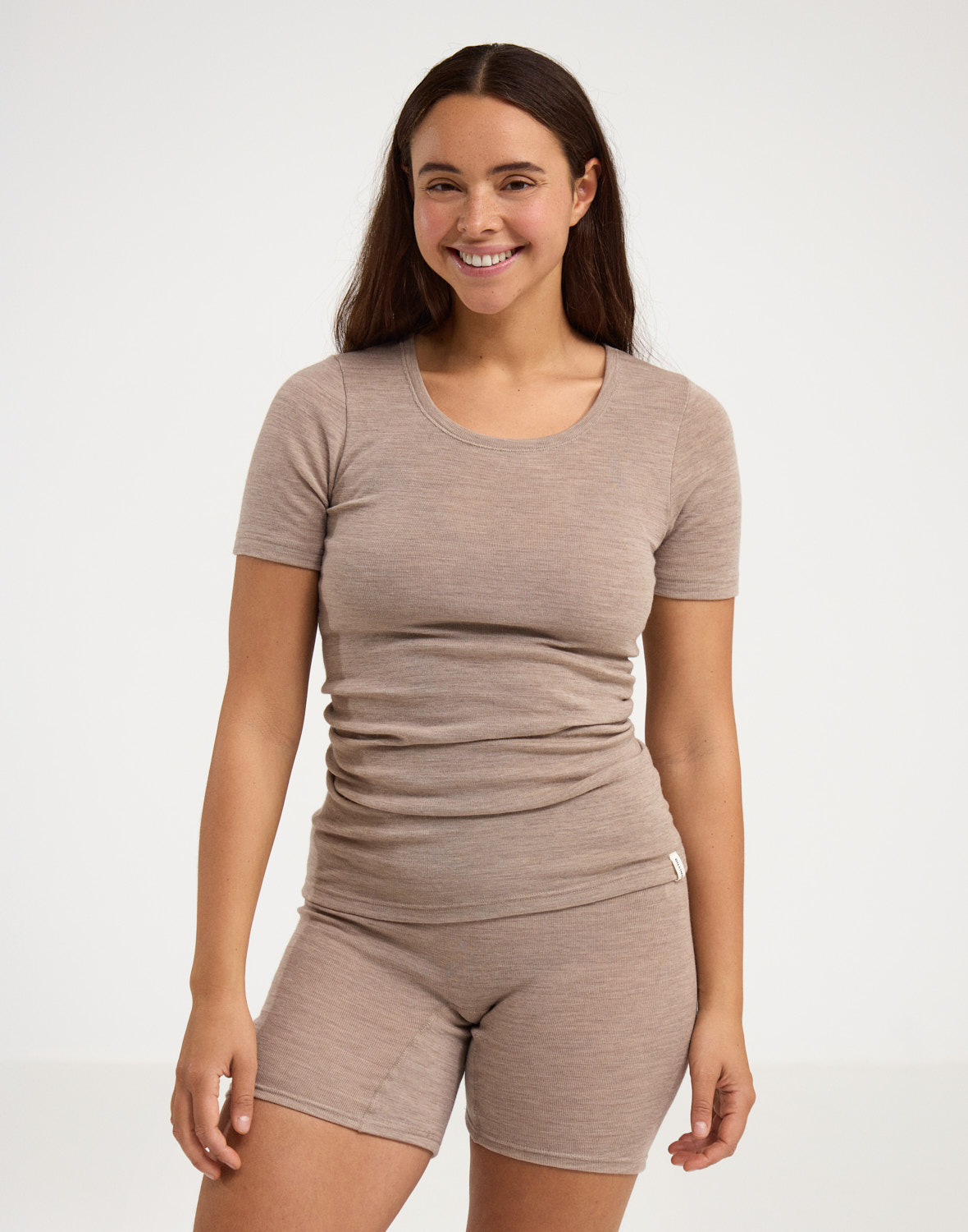 Short en laine de mérinos pour femme - Beige chiné - Dilling