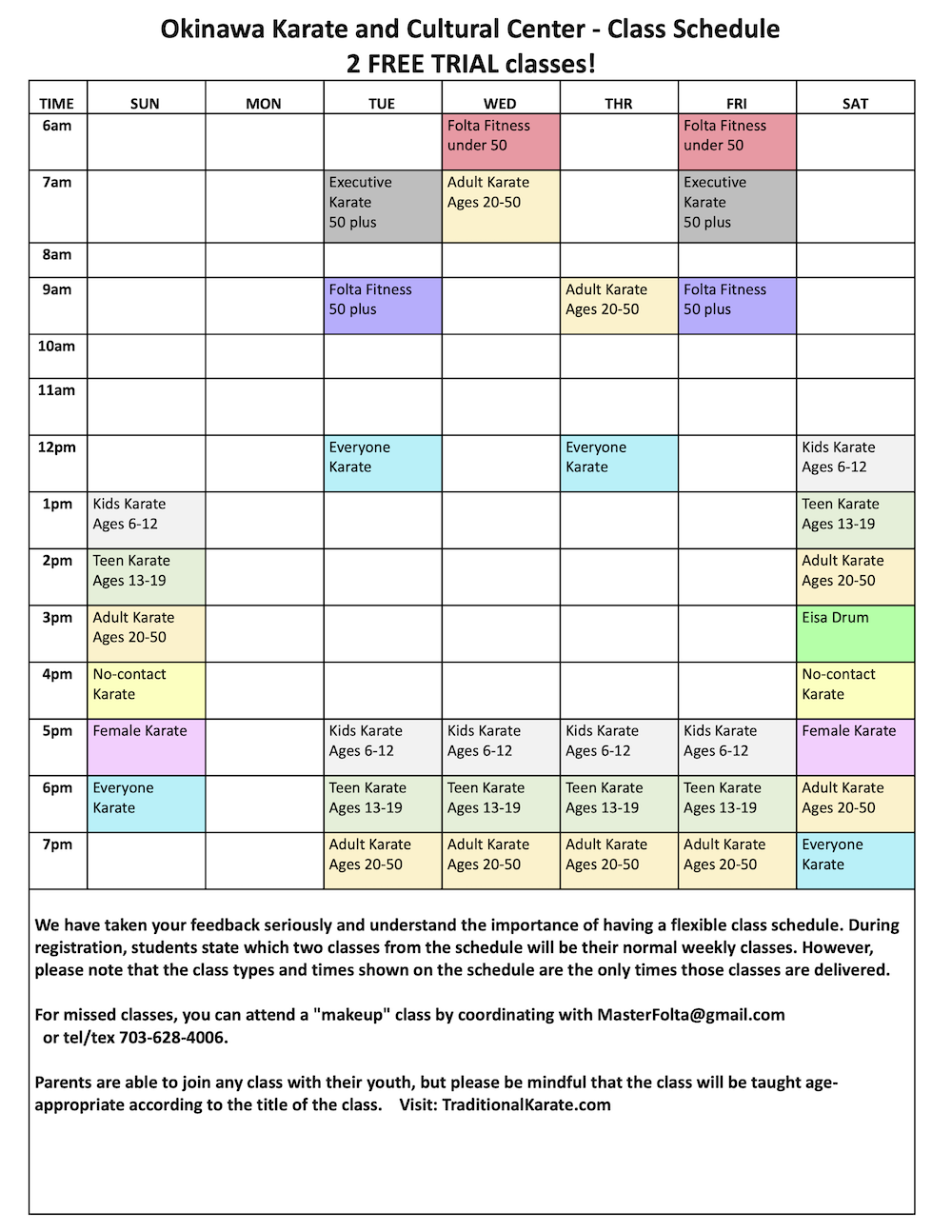 Okinawa Karate and Cultural Center Schedule