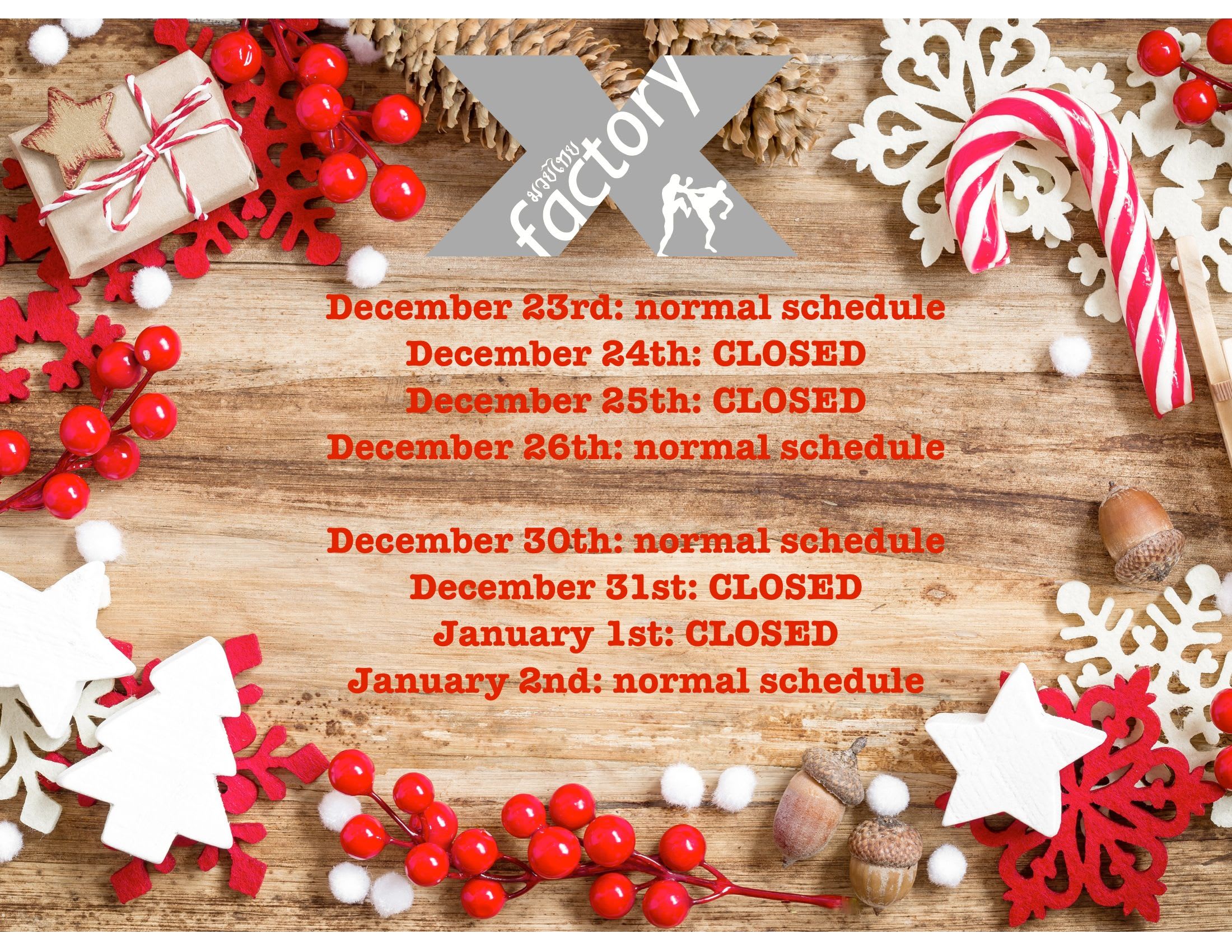Here is the Christmas/New Year schedule!