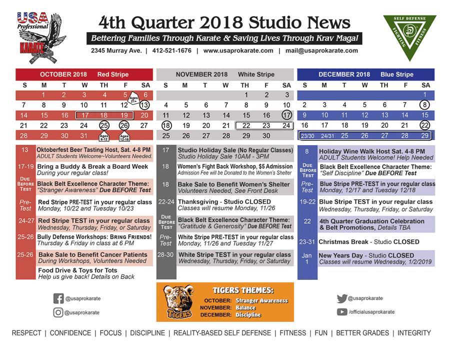 4th Quarter Calendar