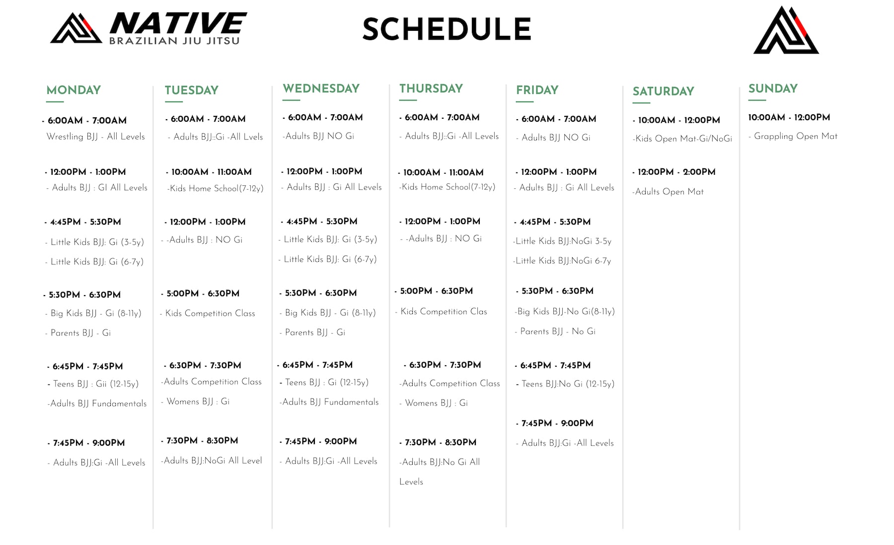 Native Jiu Jitsu Schedule - Kids Martial Arts in Rockville, Maryland