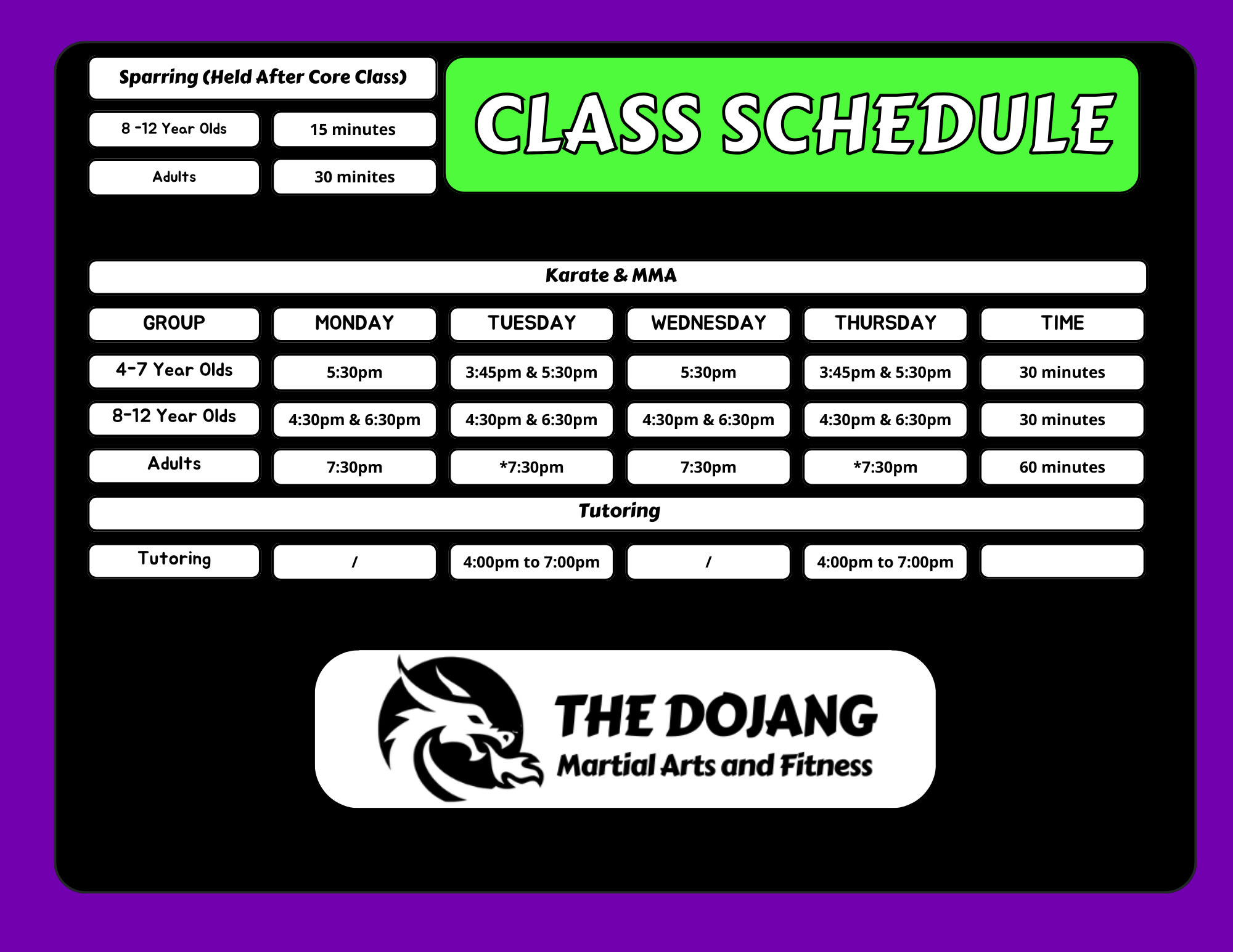 The Dojang McCalla Schedule - Kids Martial Arts in Birmingham, Alabama