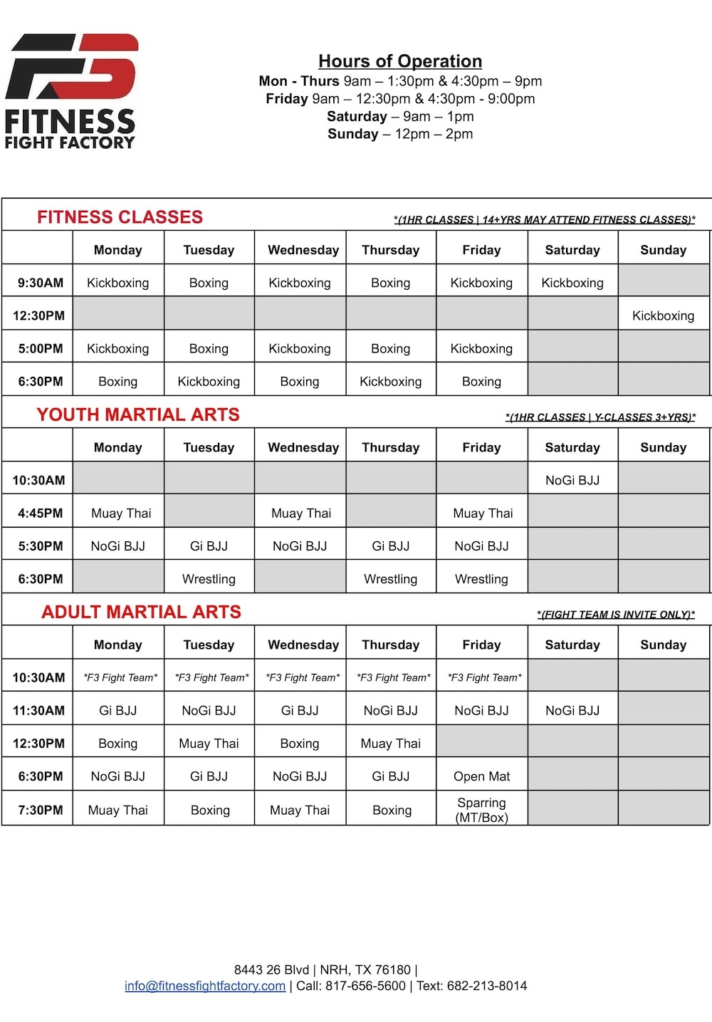 Fitness Fight Factory Schedule - Kids Martial Arts in North Richland ...