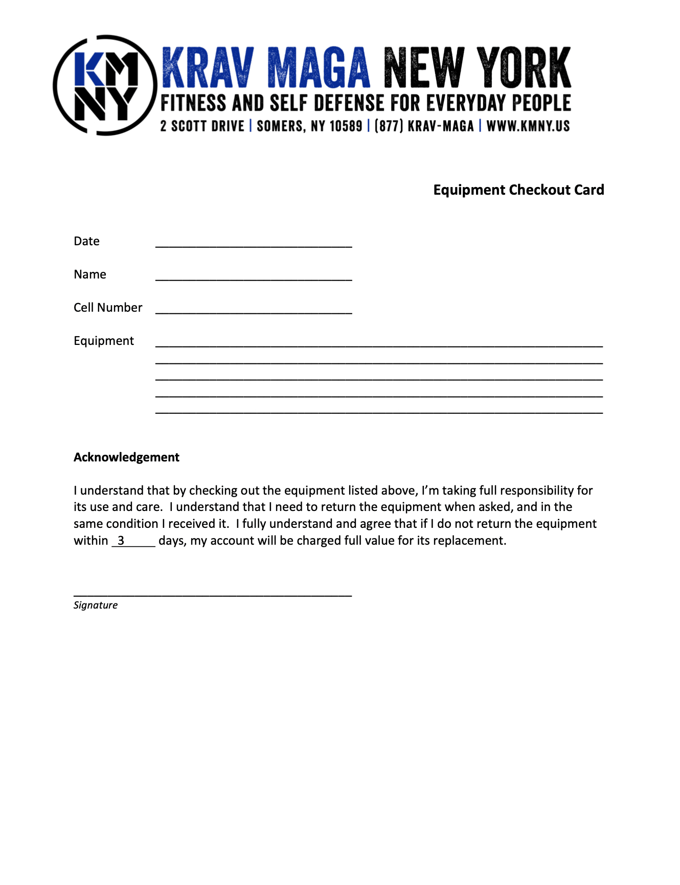 Equipment Checkout Card