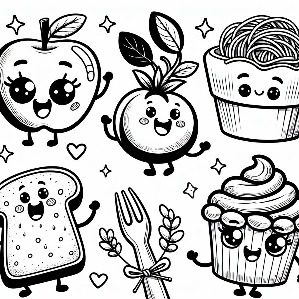 Cartoon food / Coloring Page / Learning Corner