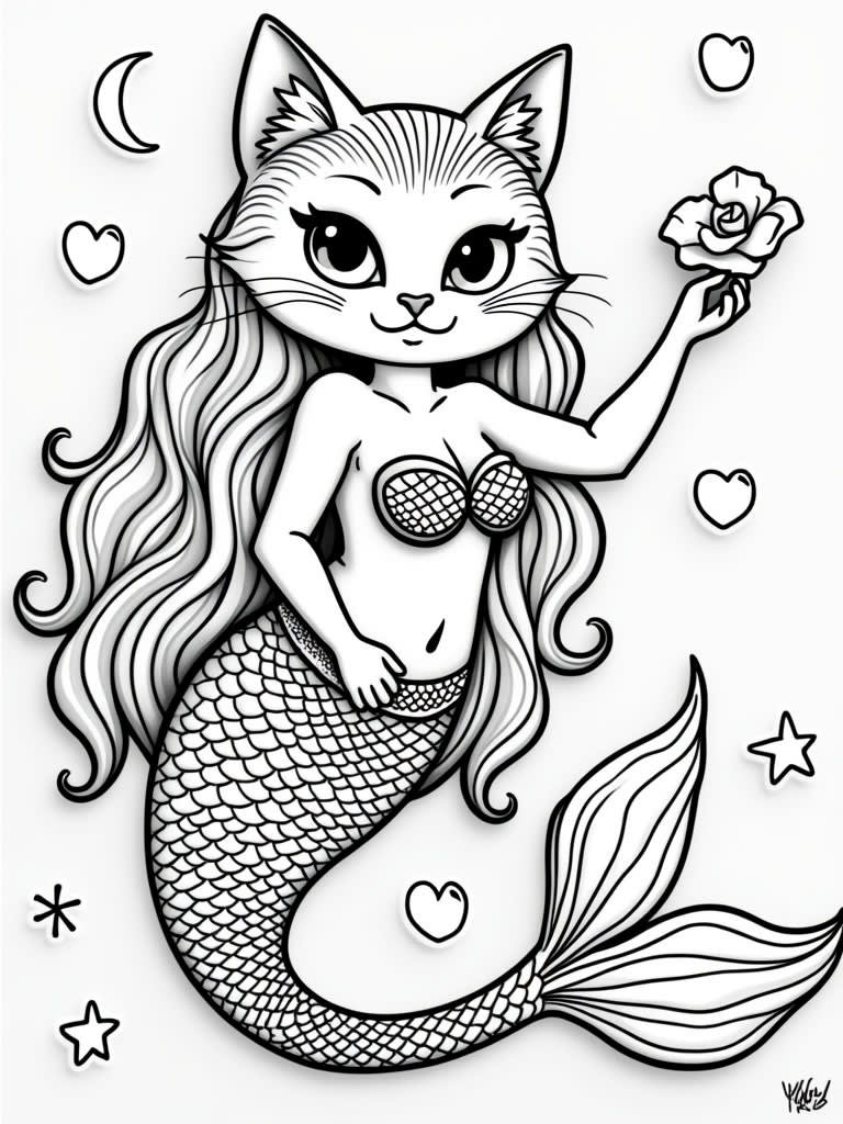 Cat mermaid / Coloring Page / Learning Corner