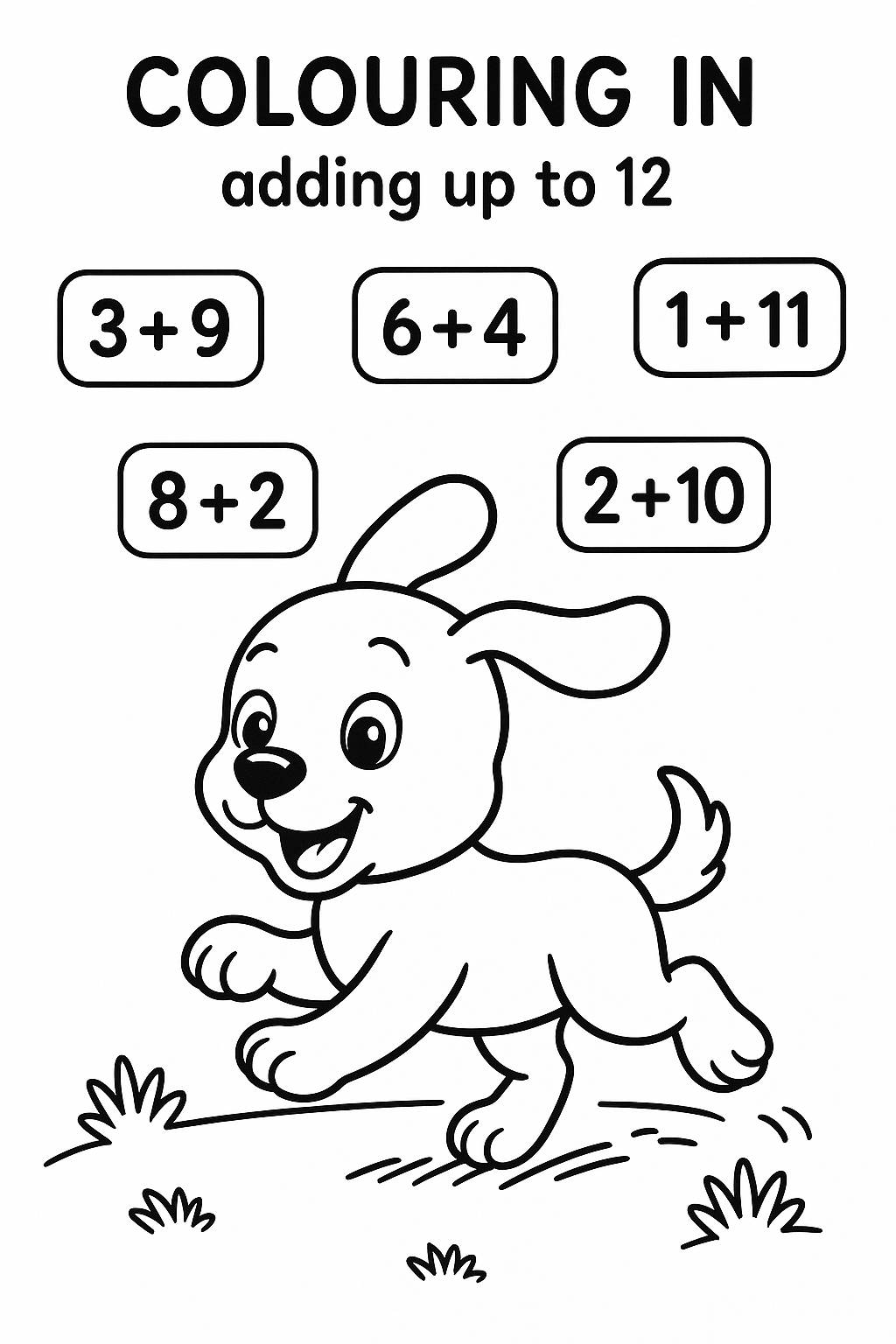 Colouring in adding up to 12 with a cute for running pic / Coloring ...