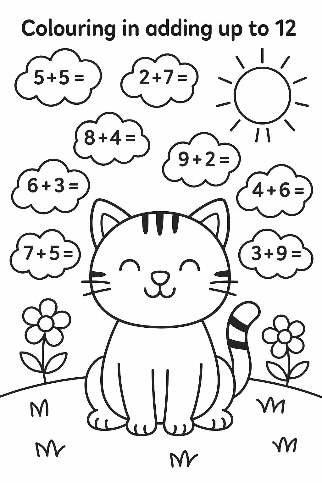 Colouring in adding up to 12 with a cute pic / Coloring Page / Learning ...
