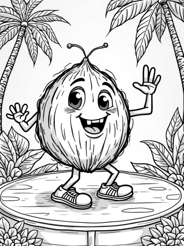 Dancing coconut on a stage / Coloring Page / Learning Corner