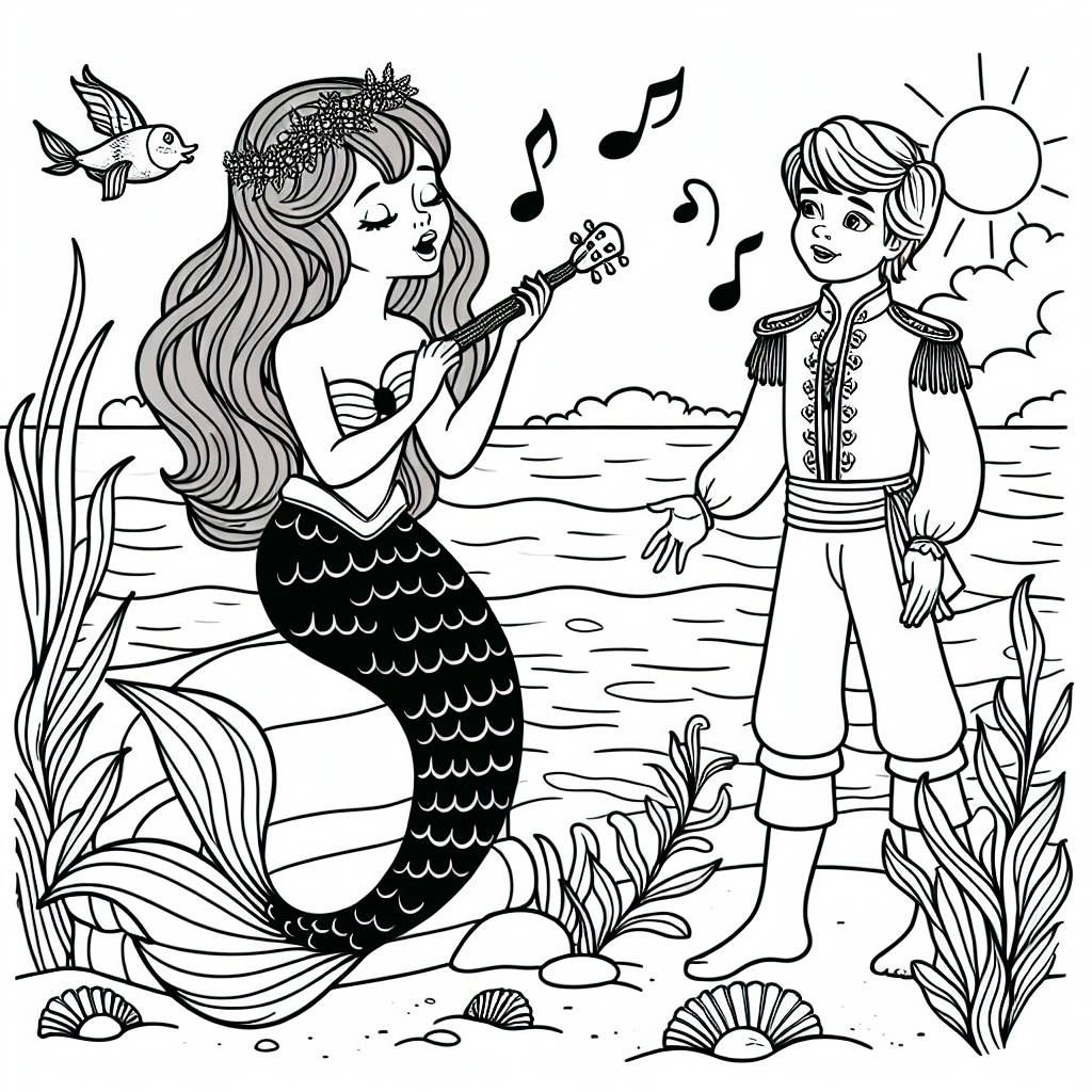 Disney's Mermaid Princess Ariel with her mermaid tail singing to a ...