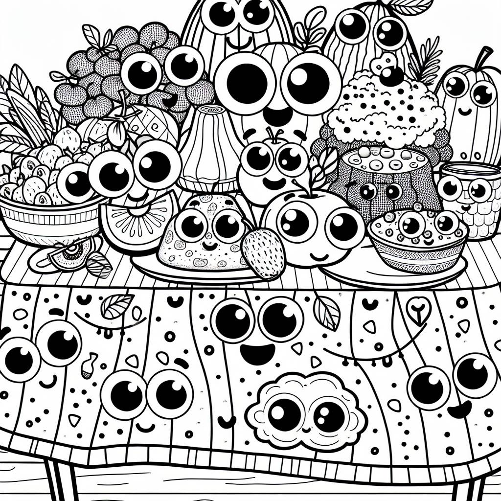 Food eyes cartoon funny table / Coloring Page / Learning Corner