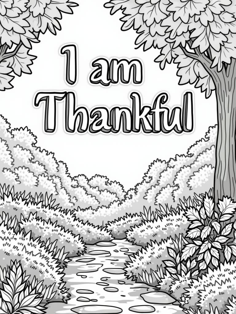 I am Thankful. autumn leaves, autumn scenery / Coloring Page / Learning ...